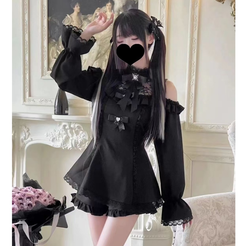 Japanese Landmine Style College Jk Uniform Black Splicing Lace Off ...