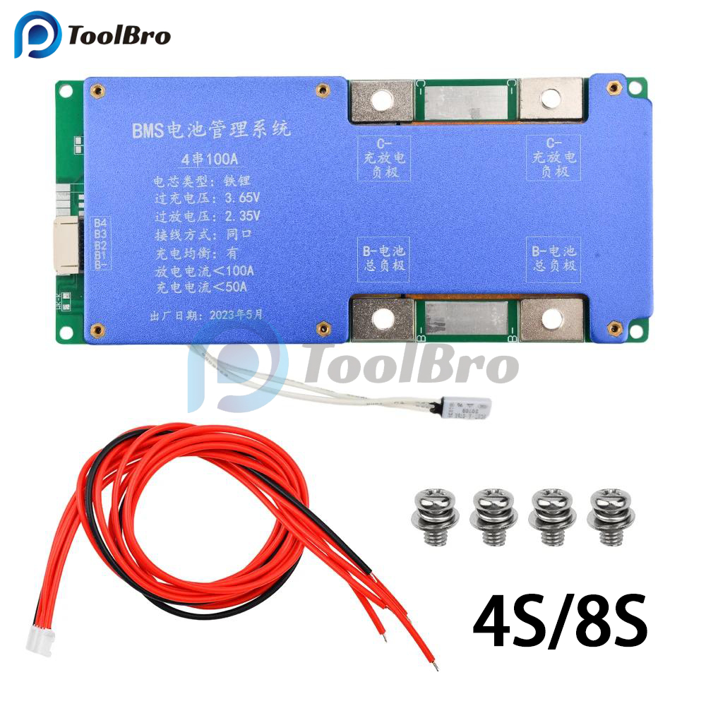 BMS 4S 8S 12V 24V 100A LiFePO4 Battery Balance Charge Board Equalizer ...
