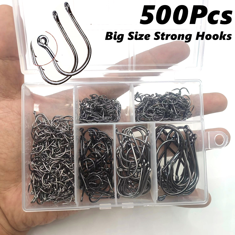 500Pcs No. 3-22 Fishing Hooks Set Carbon Steel Single Circle Fishing ...