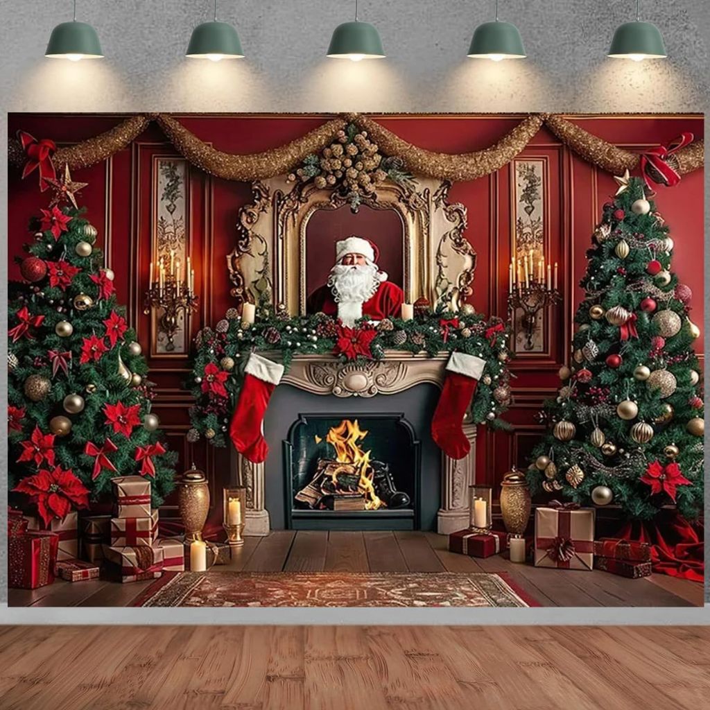 Christmas Fireplace Santa Claus Photography Background Santa Claus Xmas ...