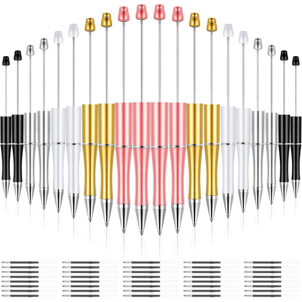 20 Pcs Beadable Pens,plastic Bead Pen Bulk Colored,black Ink Beaded ...