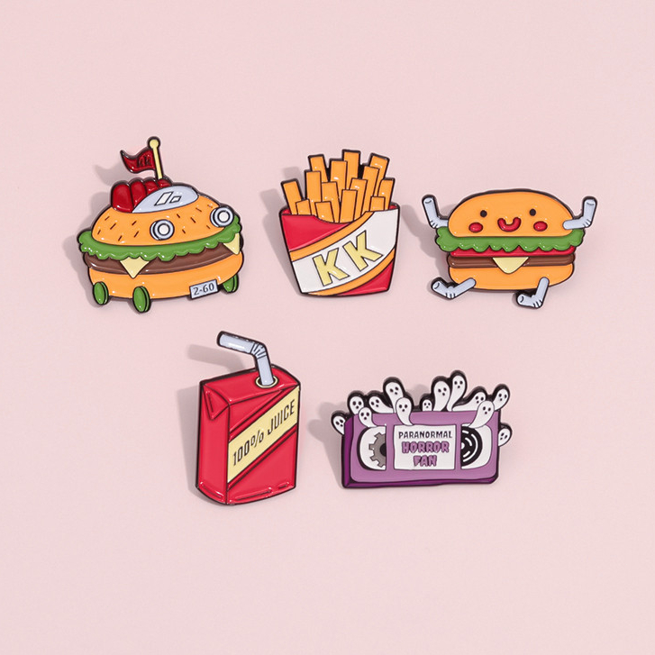 Cartoon Food Brooch Pins Cute Hamburger French Fries Brooch Metal ...