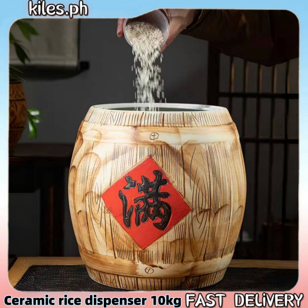 Rice storage container 10kg ceramic rice dispenser magkuno wood rice ...