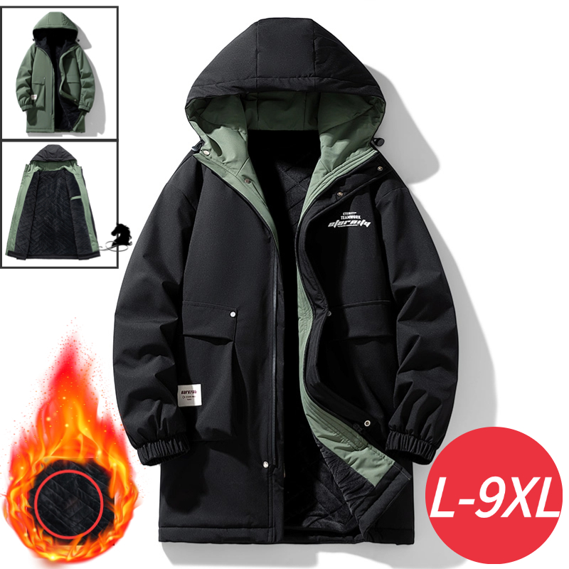 [L-9XL] Winter Fleece Lining Thickened Windproof Waterproof Hooded Jacket Street Wear All-Match ...