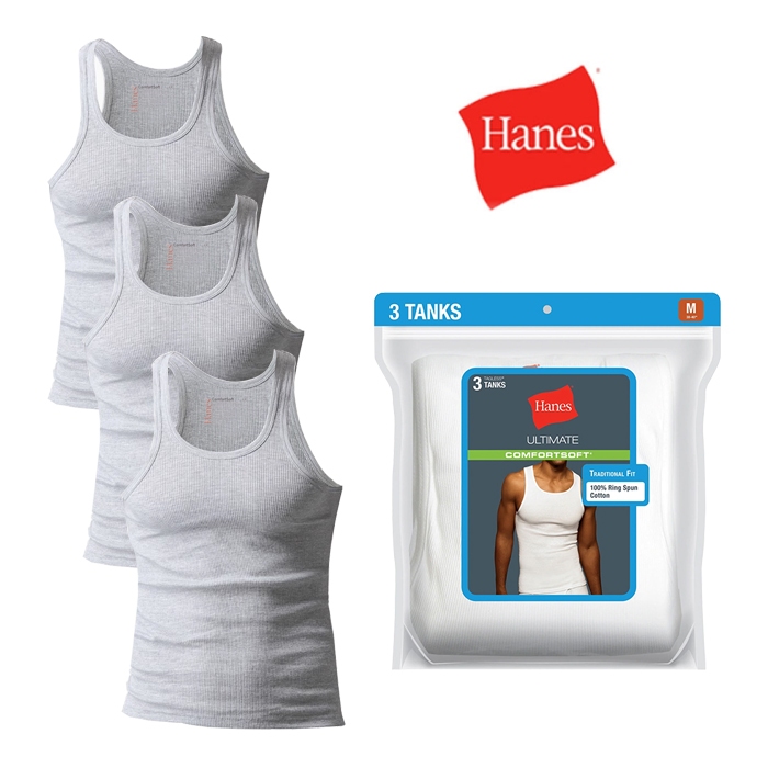 Hanes 3PCS Mens Sando Tagless Tanks Grey White Black T-shirts | Shopee Philippines