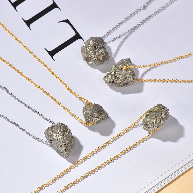 Natural pyrite necklace real pyrite raw stone pendant women's necklace ...