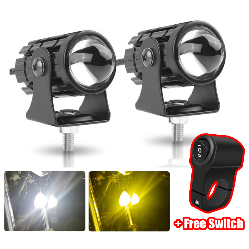 A Pair Mini Motorcycle Driving Light LED Waterproof White Yellow Double ...