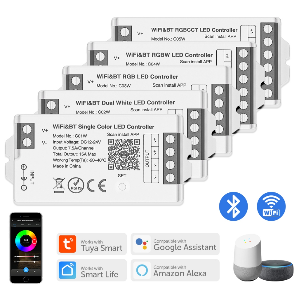 BTF-LIGHTING Tuya WiFi LED Strip Controller C01W-C05W , smart WiFi ...