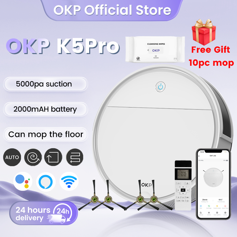 OKP K5 Pro 3 in 1 Robot Vacuum Cleaner 5000 Pa Powerful Fan Blower ...