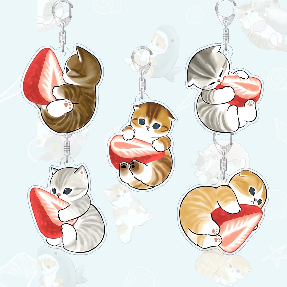 55mm Keychain Strawberry cat Mofusand Cute Cat Acrylic Ornaments Carton ...