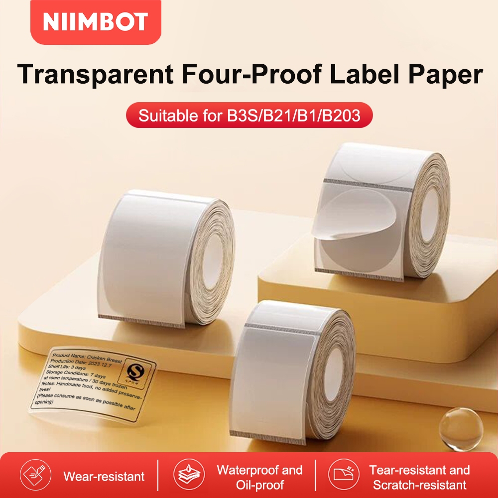 NIIMBOT B21/B1/B3S transparent sticker, food/product/production date transparent thermal label ...