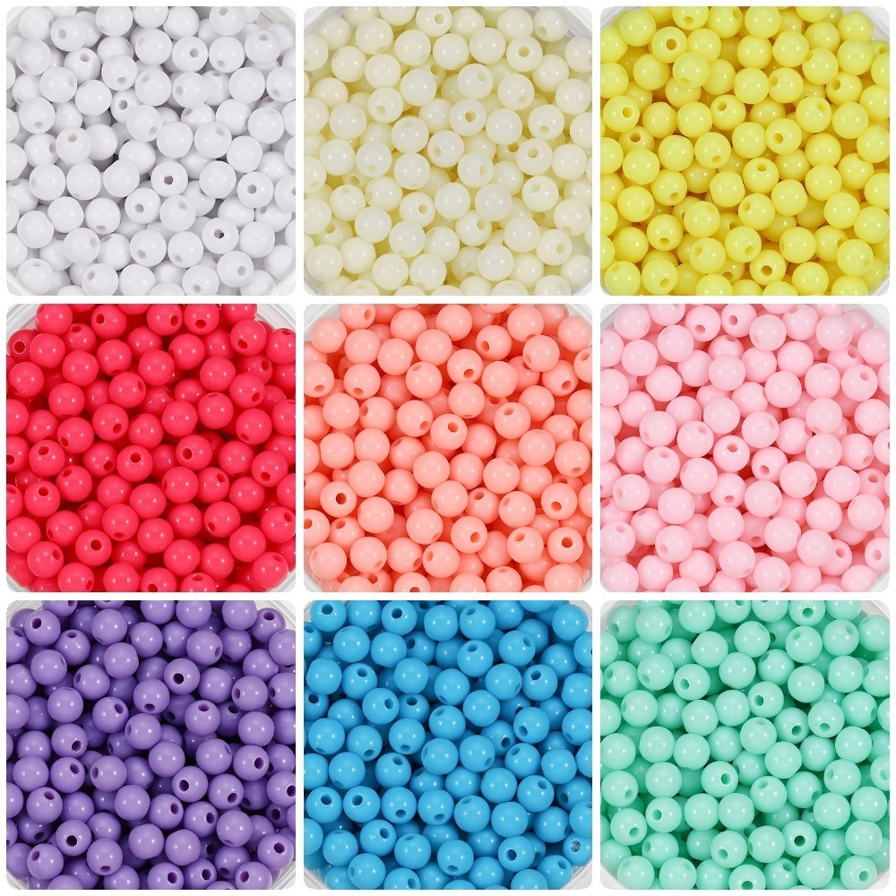 6/8mm Smooth Acrylic Beads Perforated DIY Beading Accessories Plastic ...