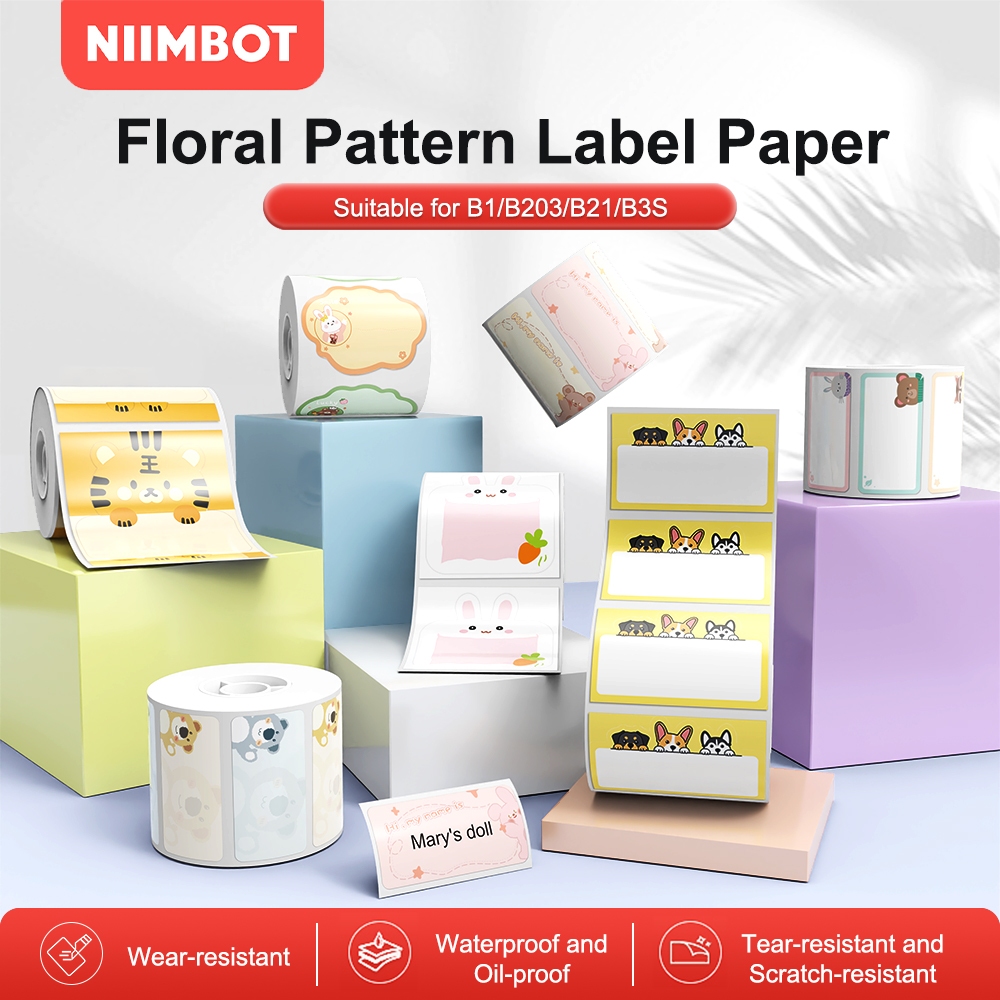 NiiMBOT B1/B21/B3S Cute label paper waterproof cartoon cute animal pattern sticker thermal paper ...