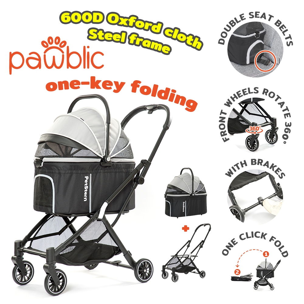 【Ready Stock】Pet Stroller 3-In-1 Portable Outdoor Cat And Dog Stroller ...