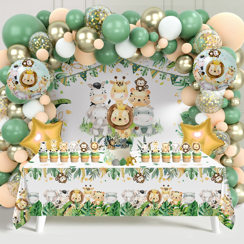 Jungle Animal Birthday Decoration Set Safari Balloons Table Cloth ...
