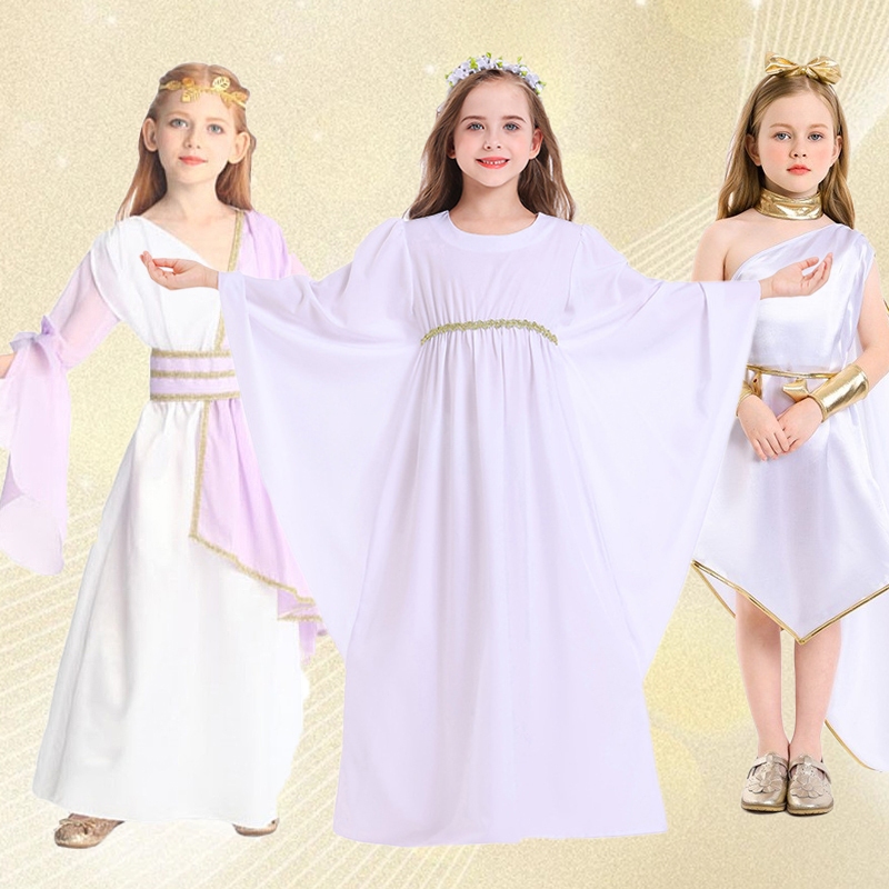 angel costume for girls kids Greek Goddess Princess White Dress ...