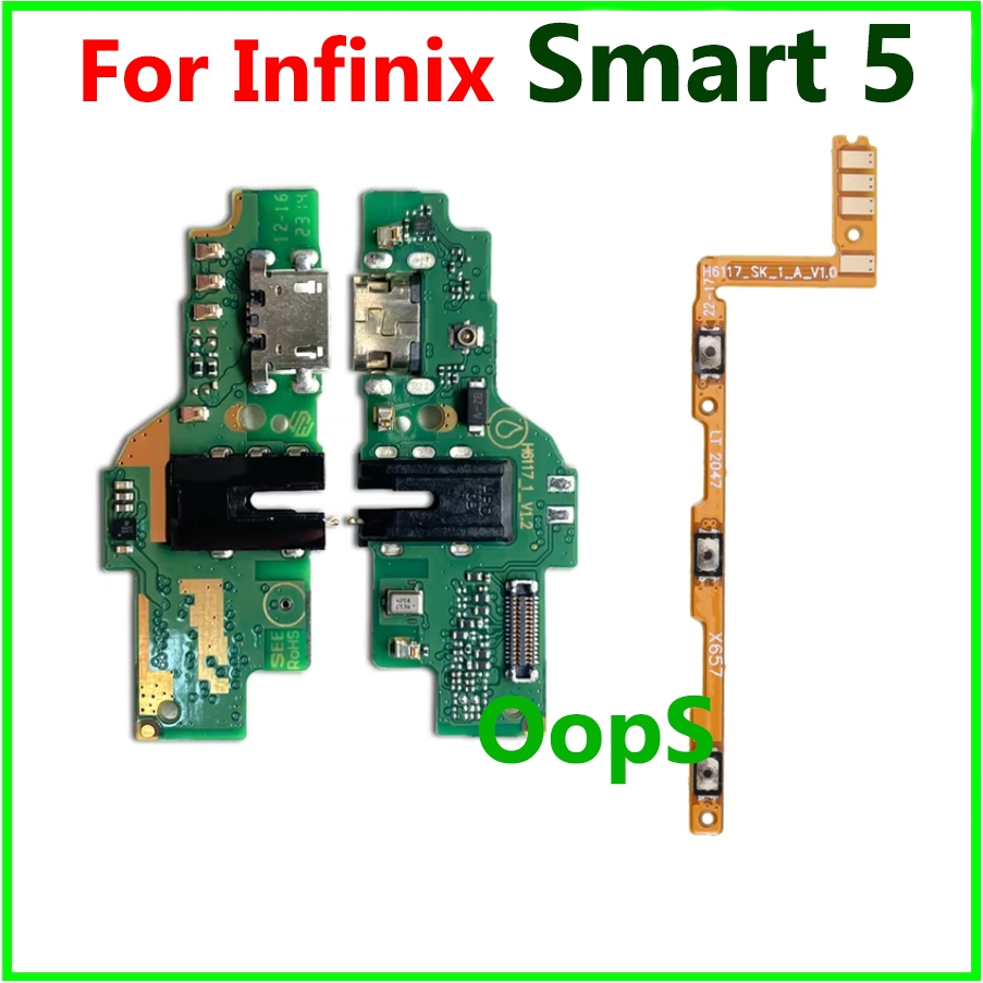 For Infinix Smart 5 Phone Power Volume Flex Button Switch USB Charging Port Board Ribbon Cable ...