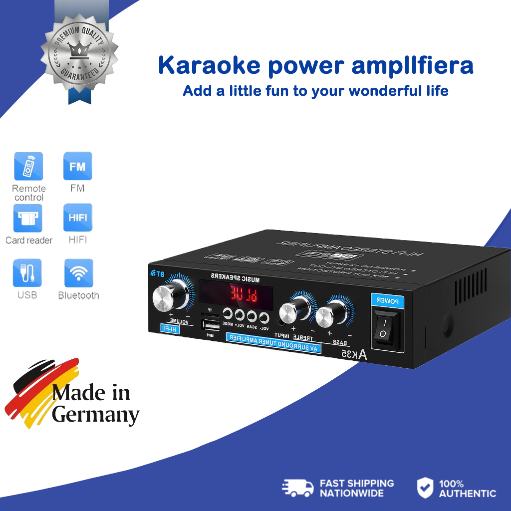 800W Digital Bluetooth Stereo Amplifier Hifi Fm Radio Usb EU Plug With ...