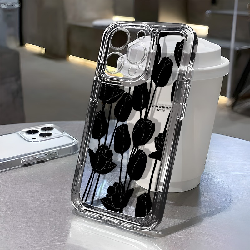 Black Tulips Case for iPhone 16 15 ProMax 11 12 ProMax 13 12 8 7 6 6S ...