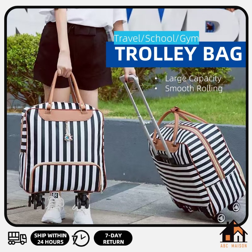 ABC MAISON Travel Bag PU Leather Trolley Bag Big Size Gym Bag 360 ...