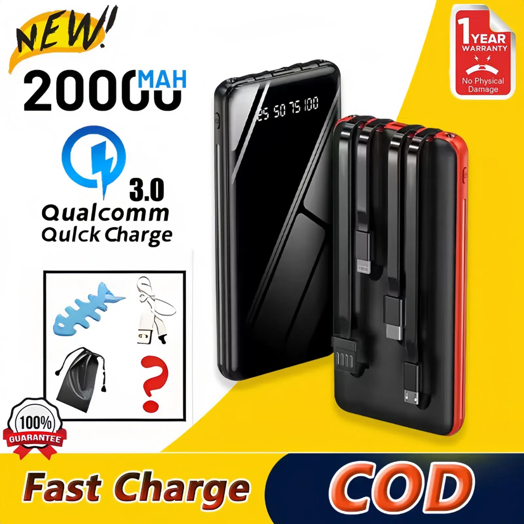 20000mAh Power Bank Built-in 4-wire Portable Fast Charging Digital ...
