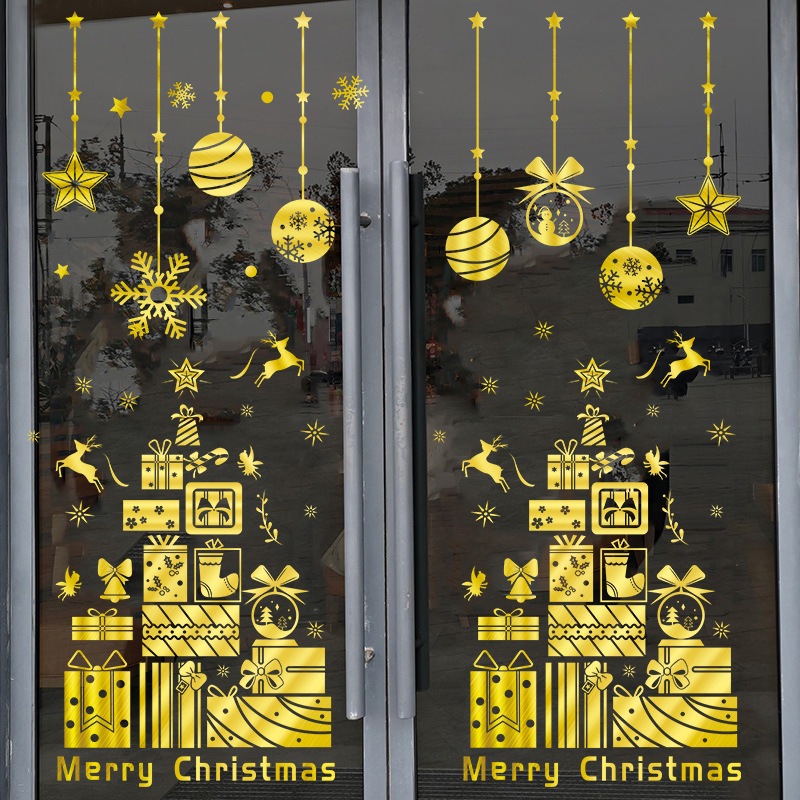 Gold Powder Christmas Wall Stickers Decoration Shop Shopping Mall ...