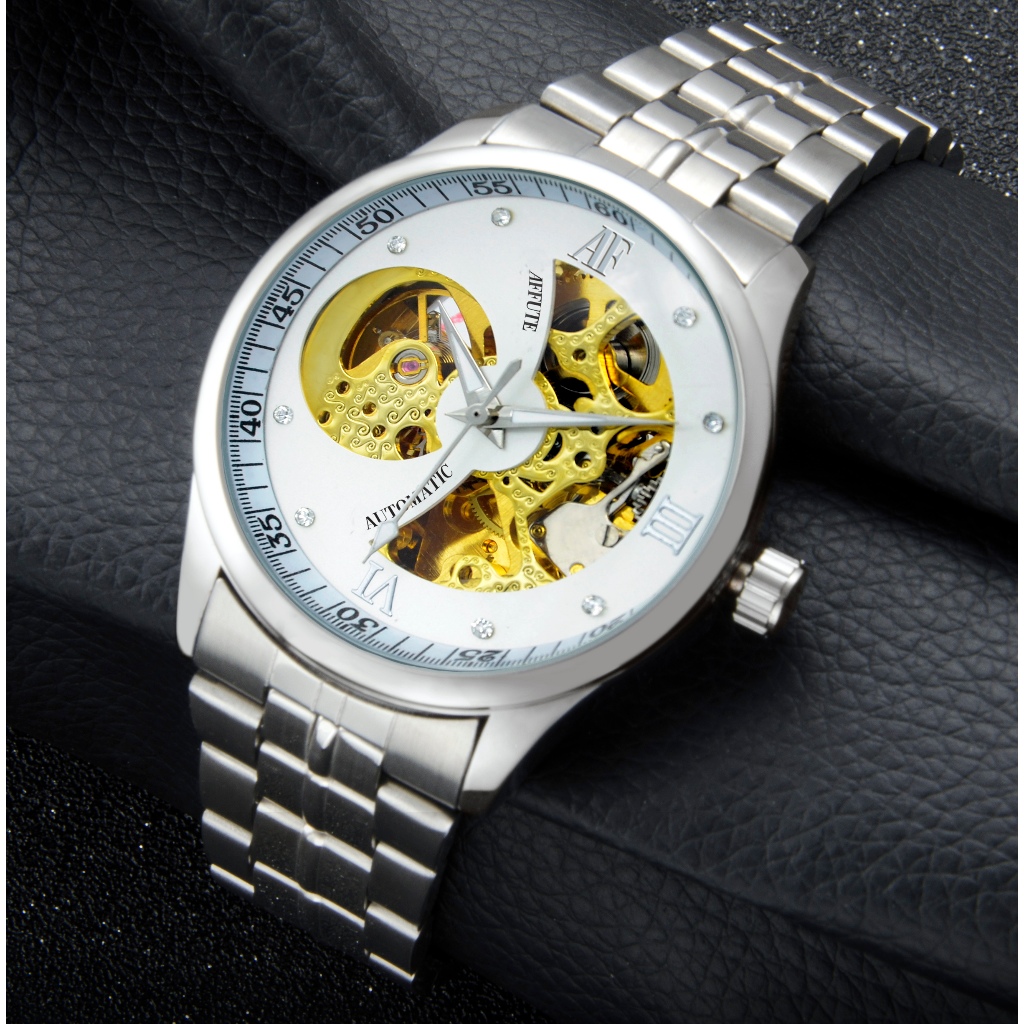 Mechanical Men's Watch, Gold Movement, Transparent See-Through, Sun ...