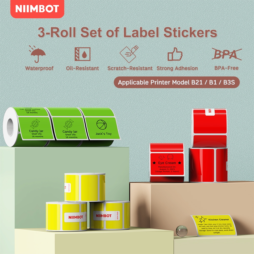 NIIMBOT B21/B1/B3S Pure color thermal label paper barcode price size name waterproof and oil ...