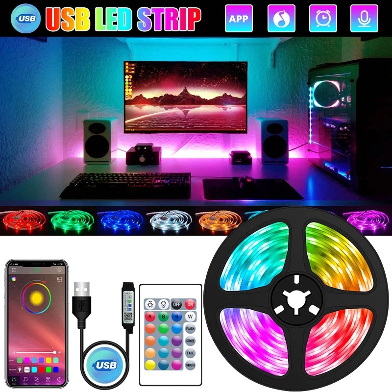 Bluetooth control LED Strip Light USB 5050 SMD Diode Flexible Ribbon 5M ...