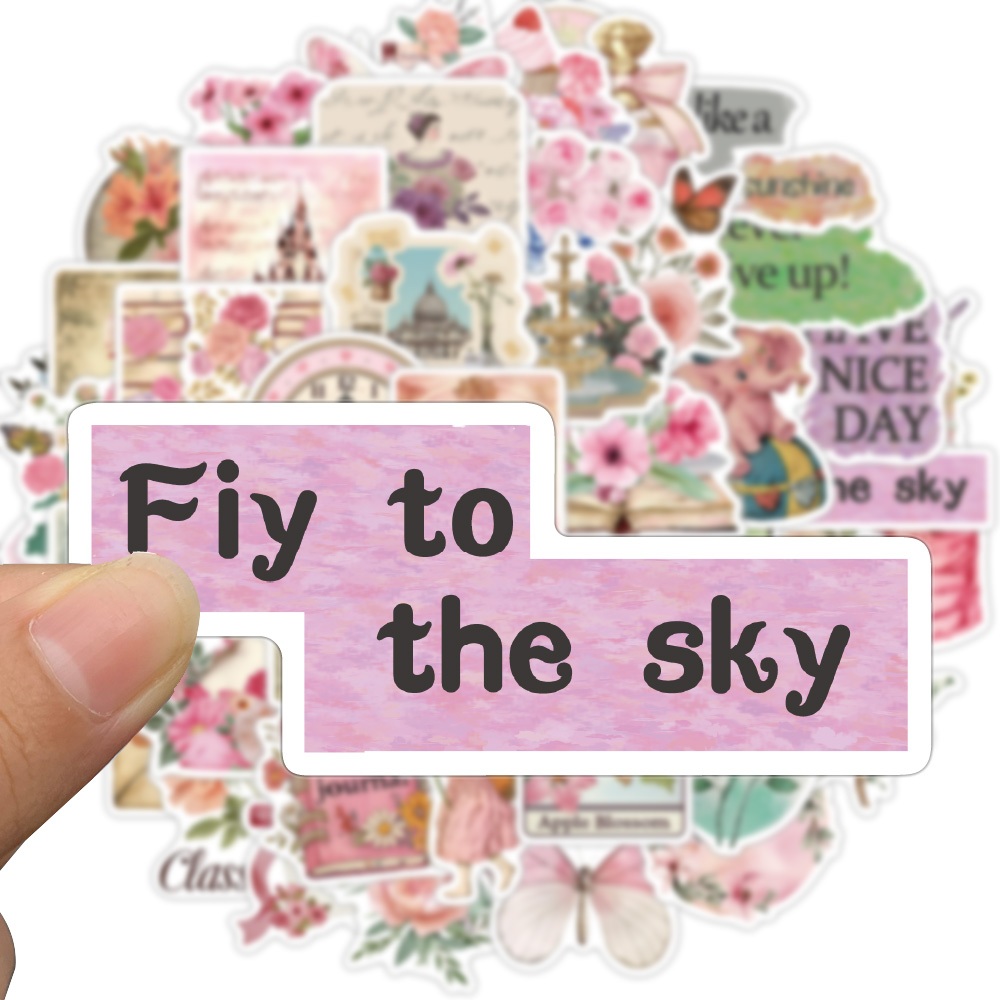 [Large Sticker]50PCS Retro pink collage doodles Waterproof Sticker ...
