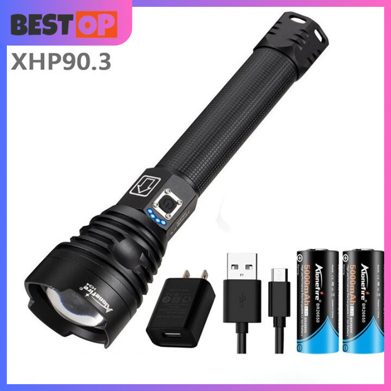 H34 Powerful XHP90 LED Flashlight Waterproof Bright USB Zoom Torch ...