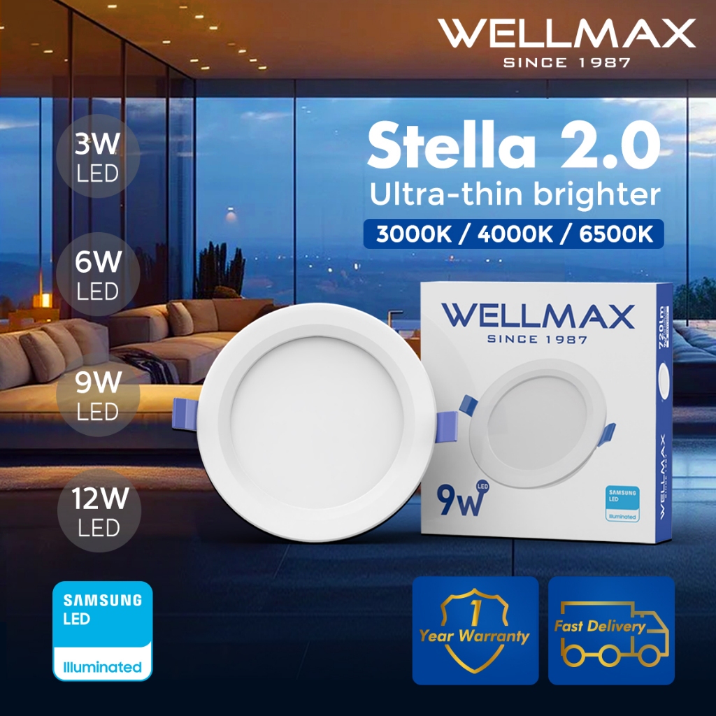 WELLMAX Downlight Adopt SAMSUNG LED Chip Recessed Ceiling Light 3W-12W Stella GEN 2.0 | Shopee ...