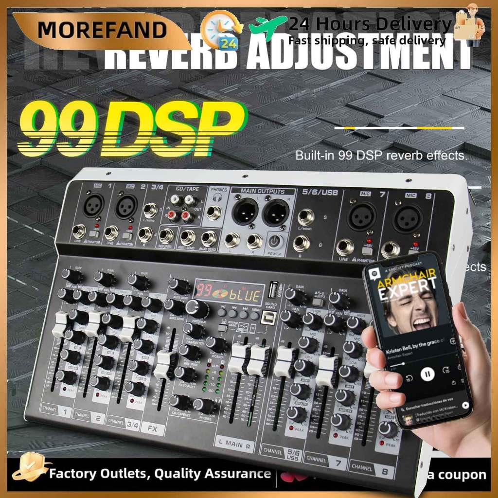 CS8 MIXER 8 CHANNEL Audio mixer 8-way with Bluetooth and 99 reverb ...