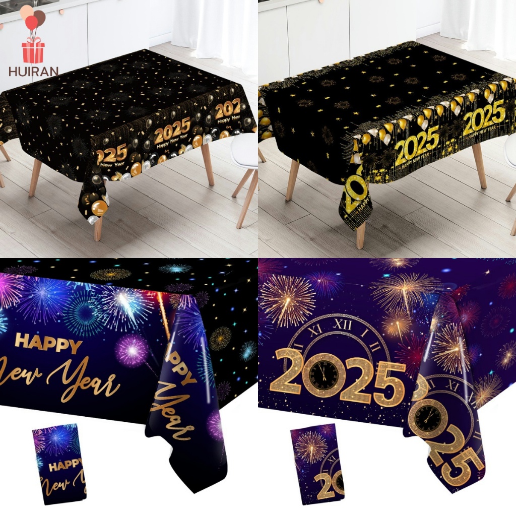 Black Gold Happy New Year Table Cover Night Firework Table Cloth 6 ...