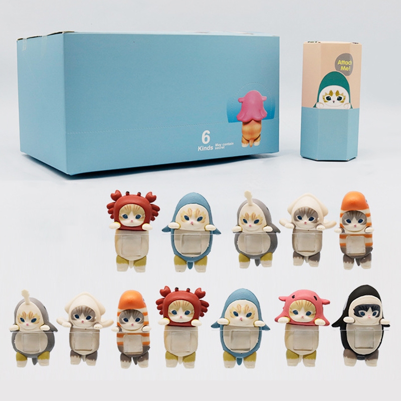 12Pcs/Set 5cm Cartoon Anime Mofusand Shark Cat Angel Marine Life Tiger ...