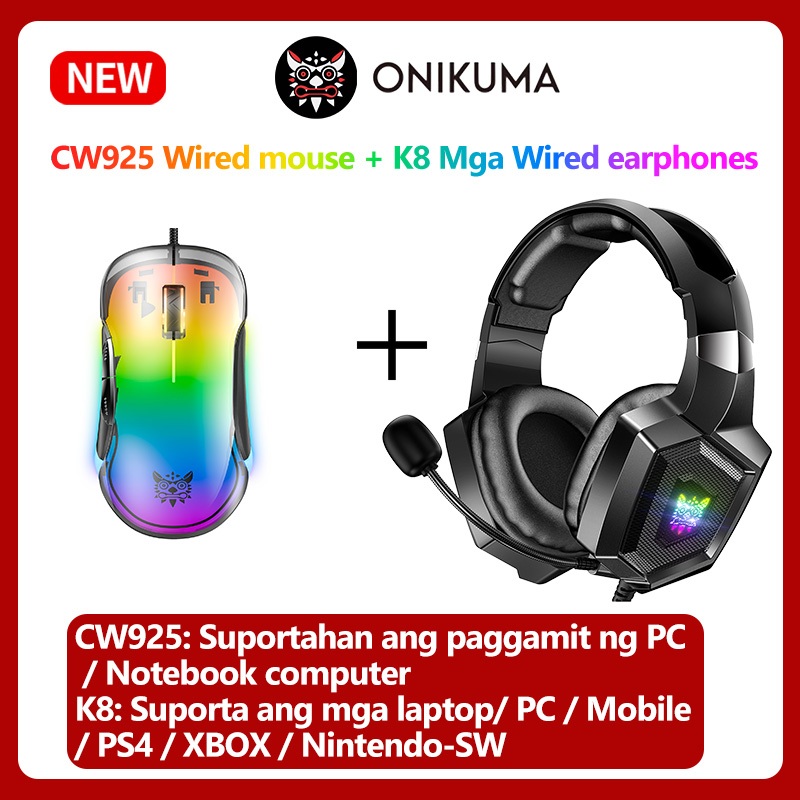 onikuma K8 gaming headset +CW925 black mouse combination | Shopee ...