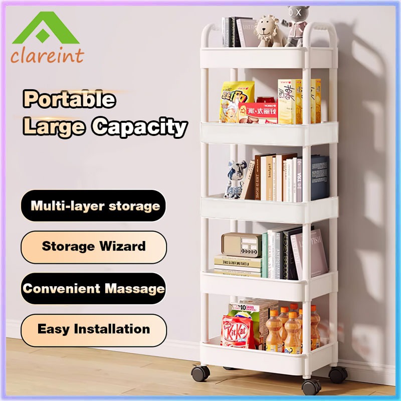 Organizer Rack 3/4/5 Layer Trolley Cart Organizer Storage Shelf Moving ...