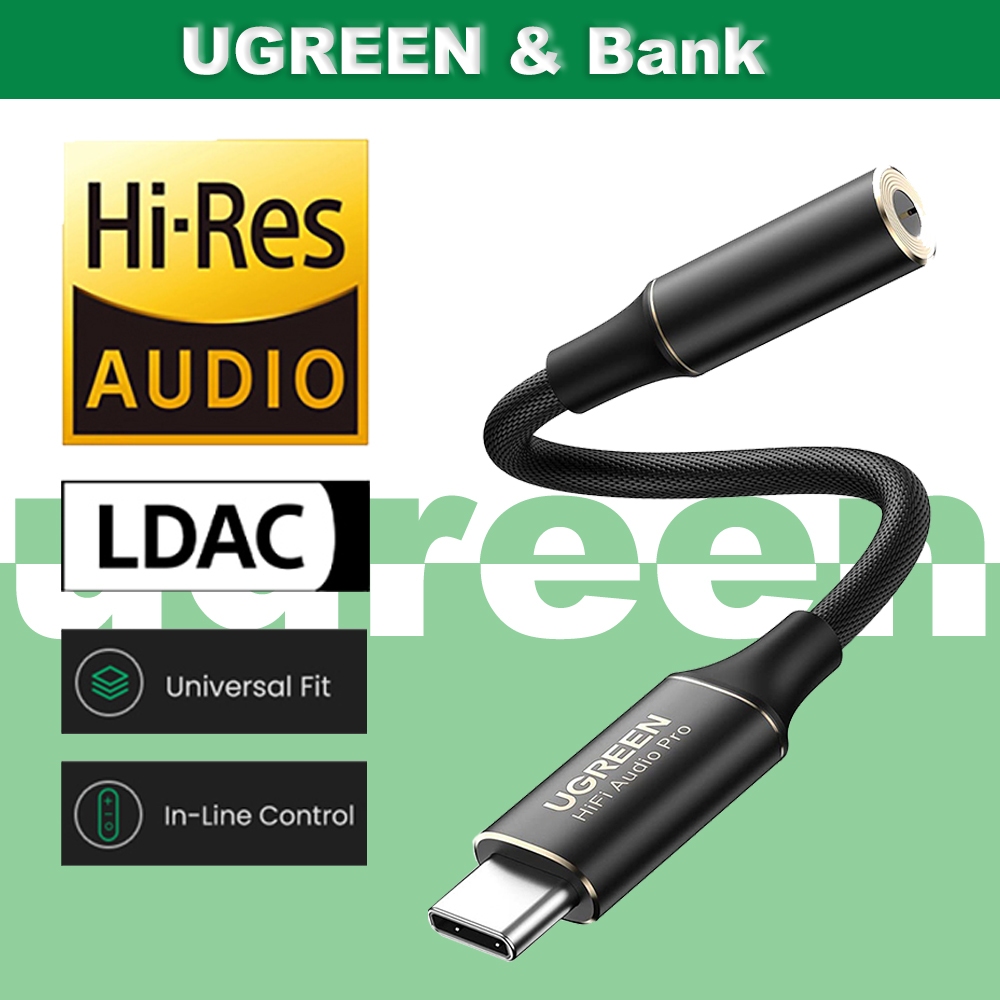 UGREEN USB C to 3.5mm Headphone Adapter Hi-Res 32bit 384KHz Braided Type C Male Aux Female ...