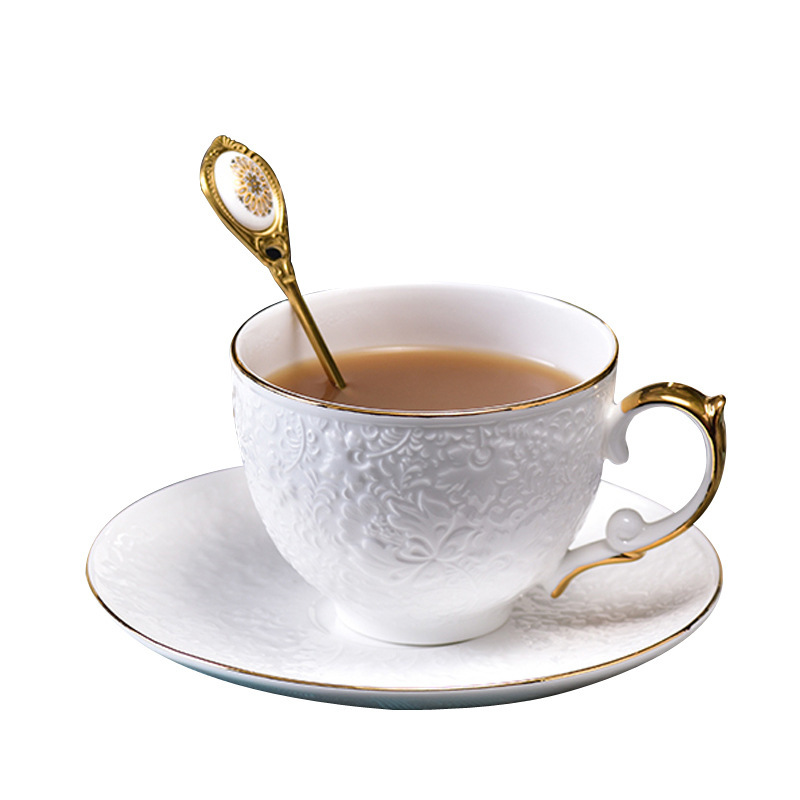 Bone China Coffee Cup European Style Tea Cup Drawing Gold Vine Embossed ...