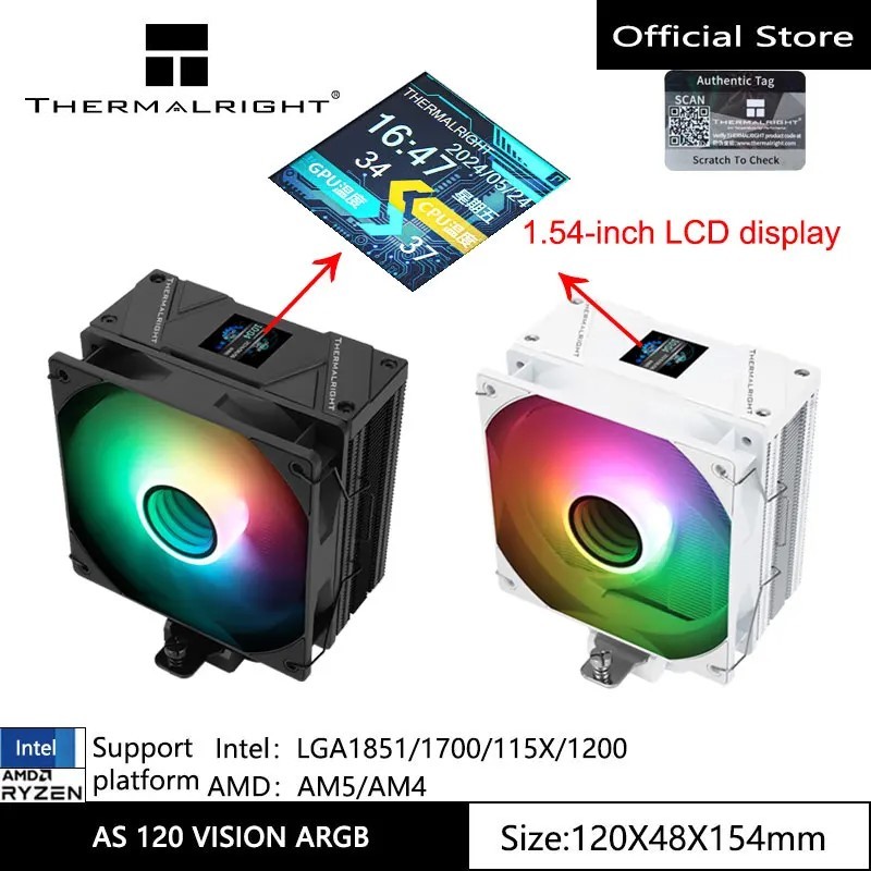 Thermalright TL-AS120 VISION ARGB CPU Air Cooler 1.54-inch LCD display ...