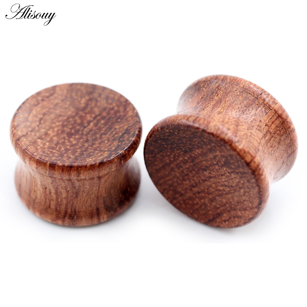 Alisouy 2 Pieces Natural Wood Round Concave Surface Flared Ear Tunnels ...