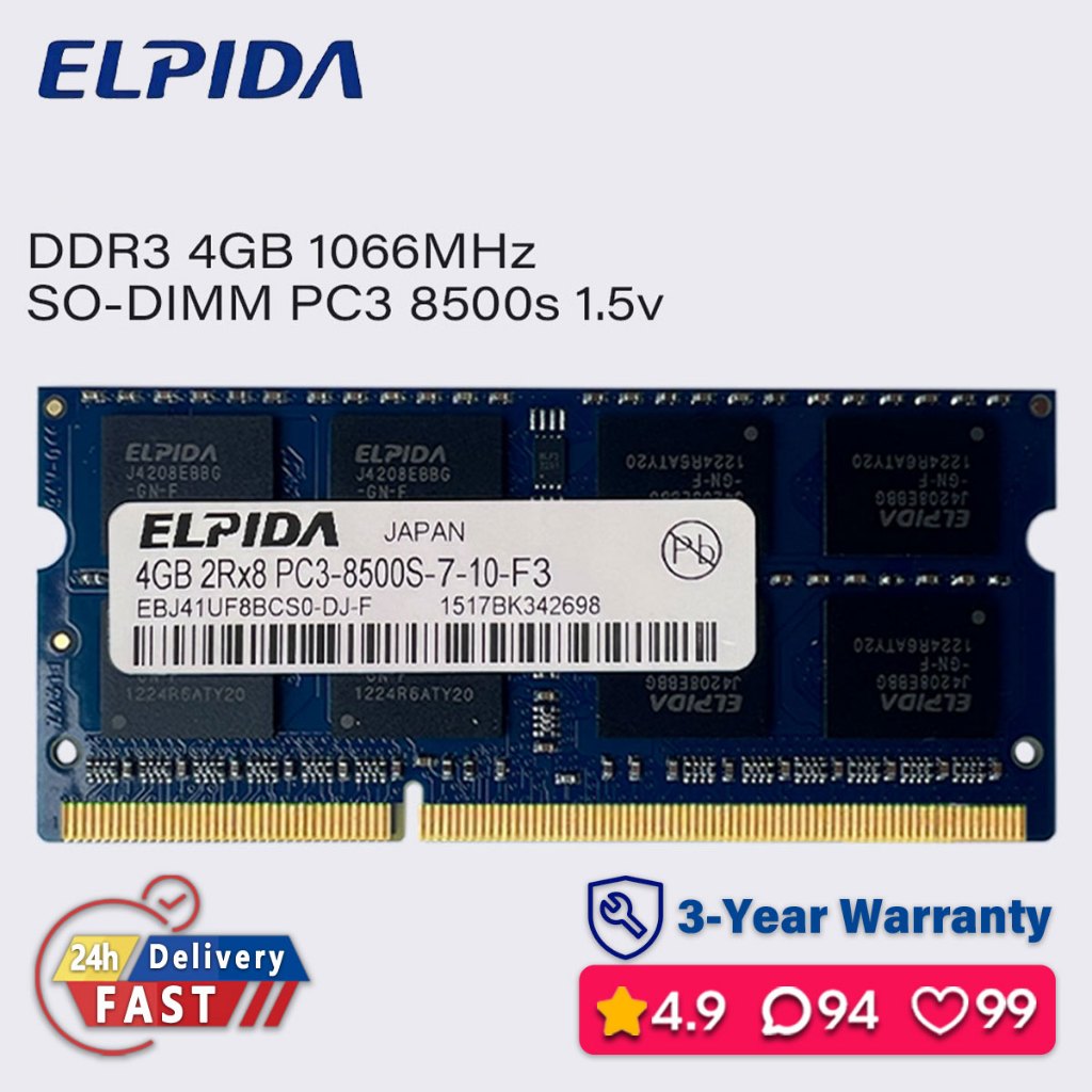 elpida 8gb 4gb 1066mhz ddr3 ram laptop sodimm memory pc3 1.5v 8500S ...