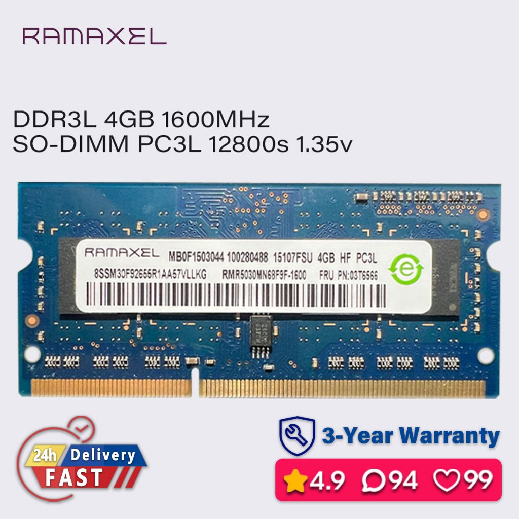 RAMAXEL 8gb 4gb 1600mhz ddr3l ram laptop sodimm memory pc3l 1.35v ...
