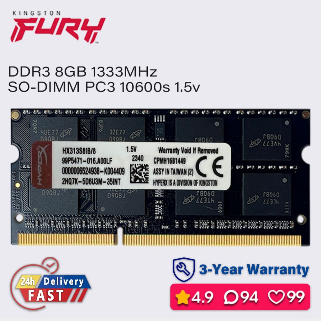 kingston fury 4gb 8gb 1333mhz ddr3 hyperx ram laptop sodimm memory impact | Shopee Philippines