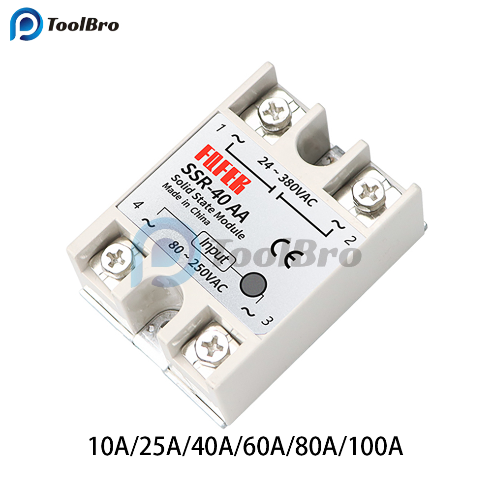 1PCS SSR-10AA SSR-25AA SSR-40AA SSR-60AA SSR-80AA SSR-100AA Solid State Relay Single Phase Small ...