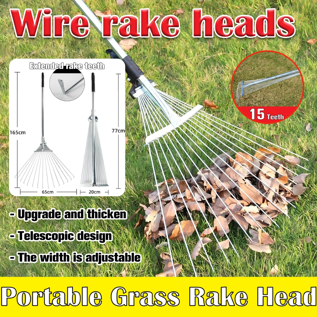 COD High Quality Adjustable Telescopic Outdoor 15 Teeth Grass Rake Head ...