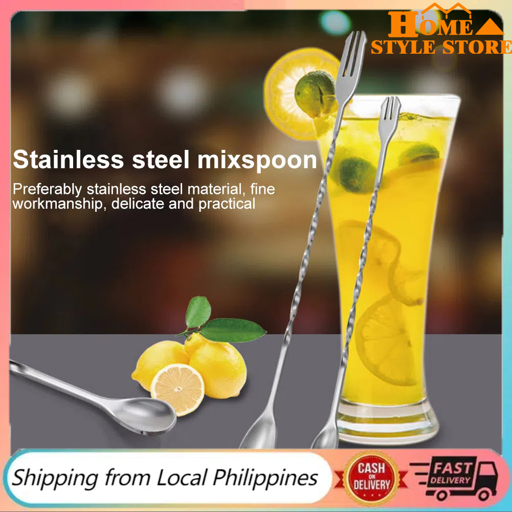 Double Ended Stainless Stirrer Bar Cocktail Spoon Long Handle Milk Tea ...