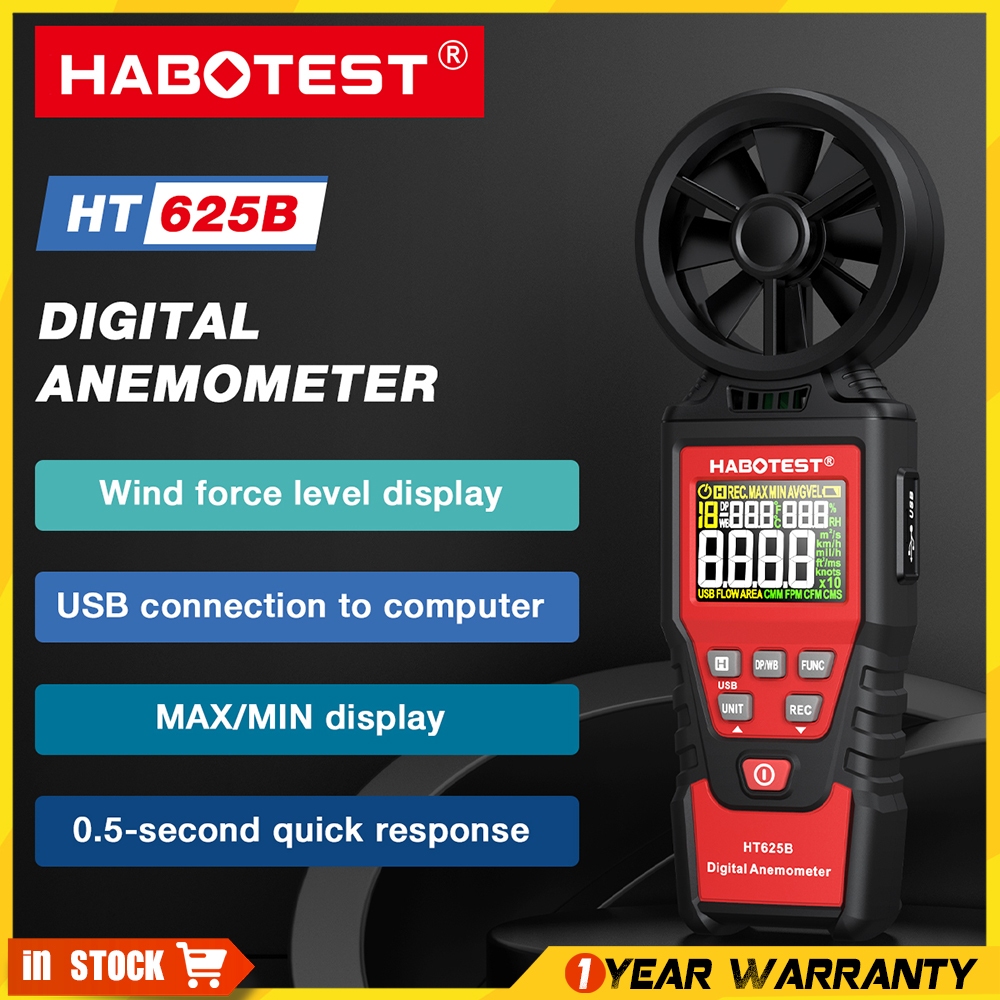 HABOTEST HT625 Digital Anemometers Wind Speed Gauge Meter Air Volume ...