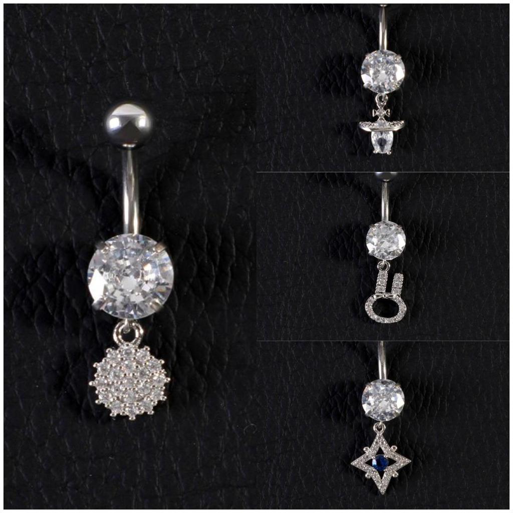 Zircon navel ring, stainless steel peach heart navel nail, human ...