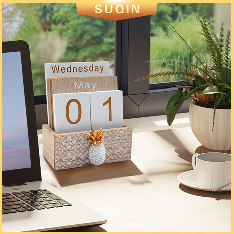 [COD] Vintage Wood Block Perpetual Calendar Month Week Date Display for ...